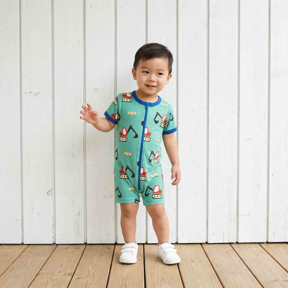 Maxomorra SS Rompersuit – Excavator – Strawberry Meerkat Boutique